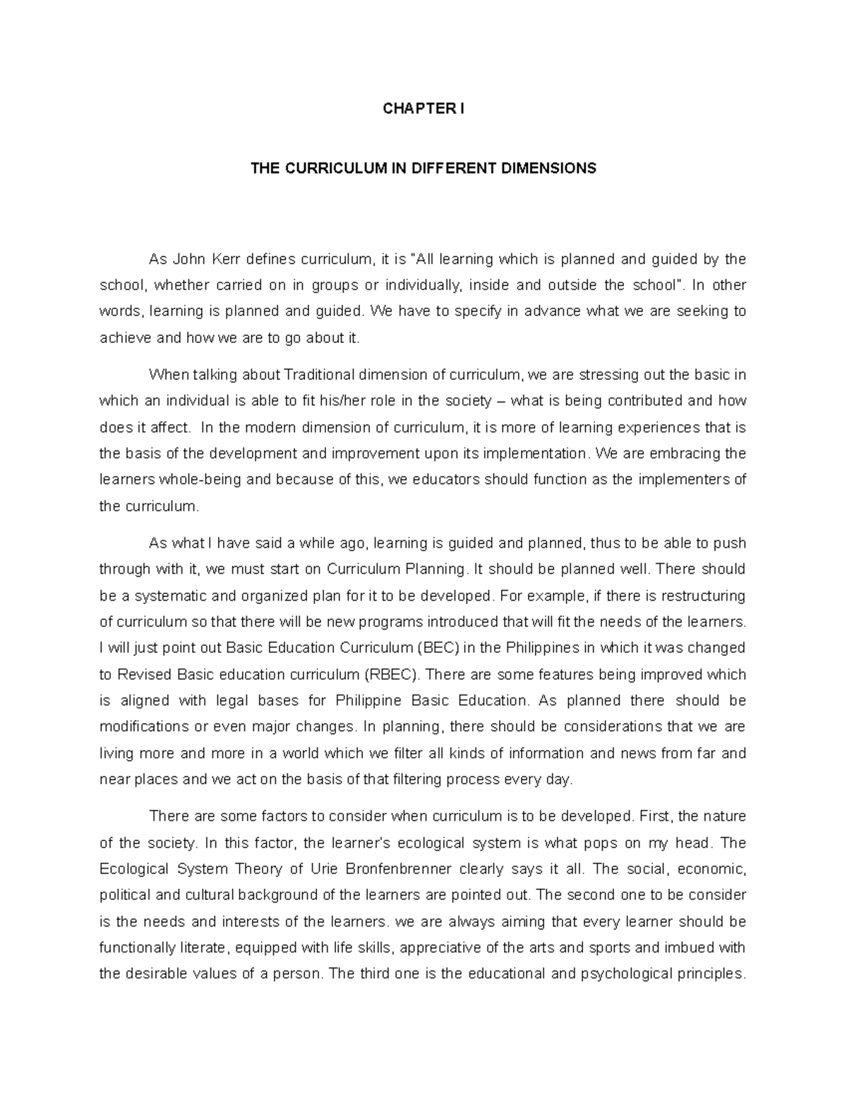 Chapter I Insights - curriculum dev't - CHAPTER I THE CURRICULUM IN ...