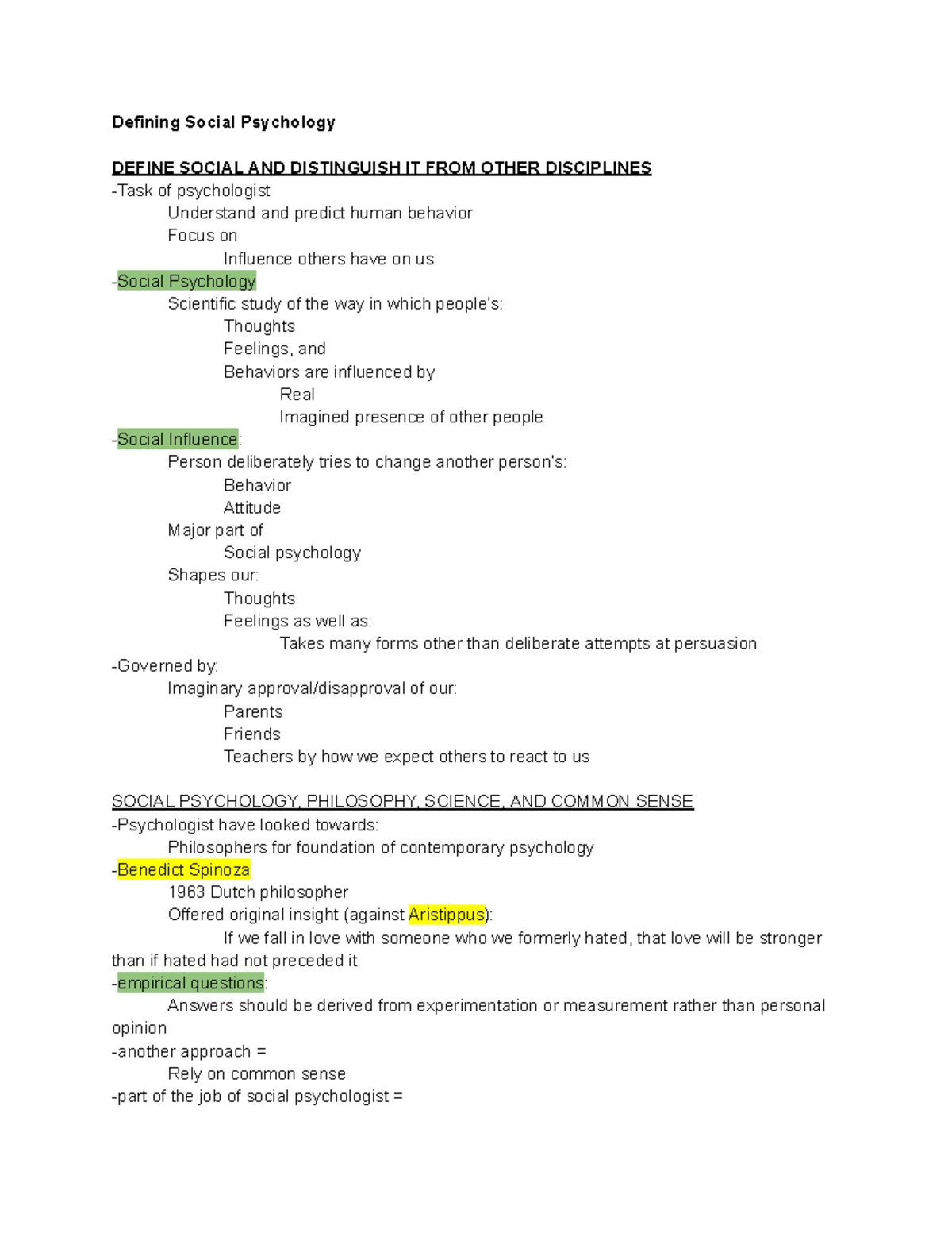 Soical Psychology Chapter 1 Notes - Defining Social Psychology DEFINE ...