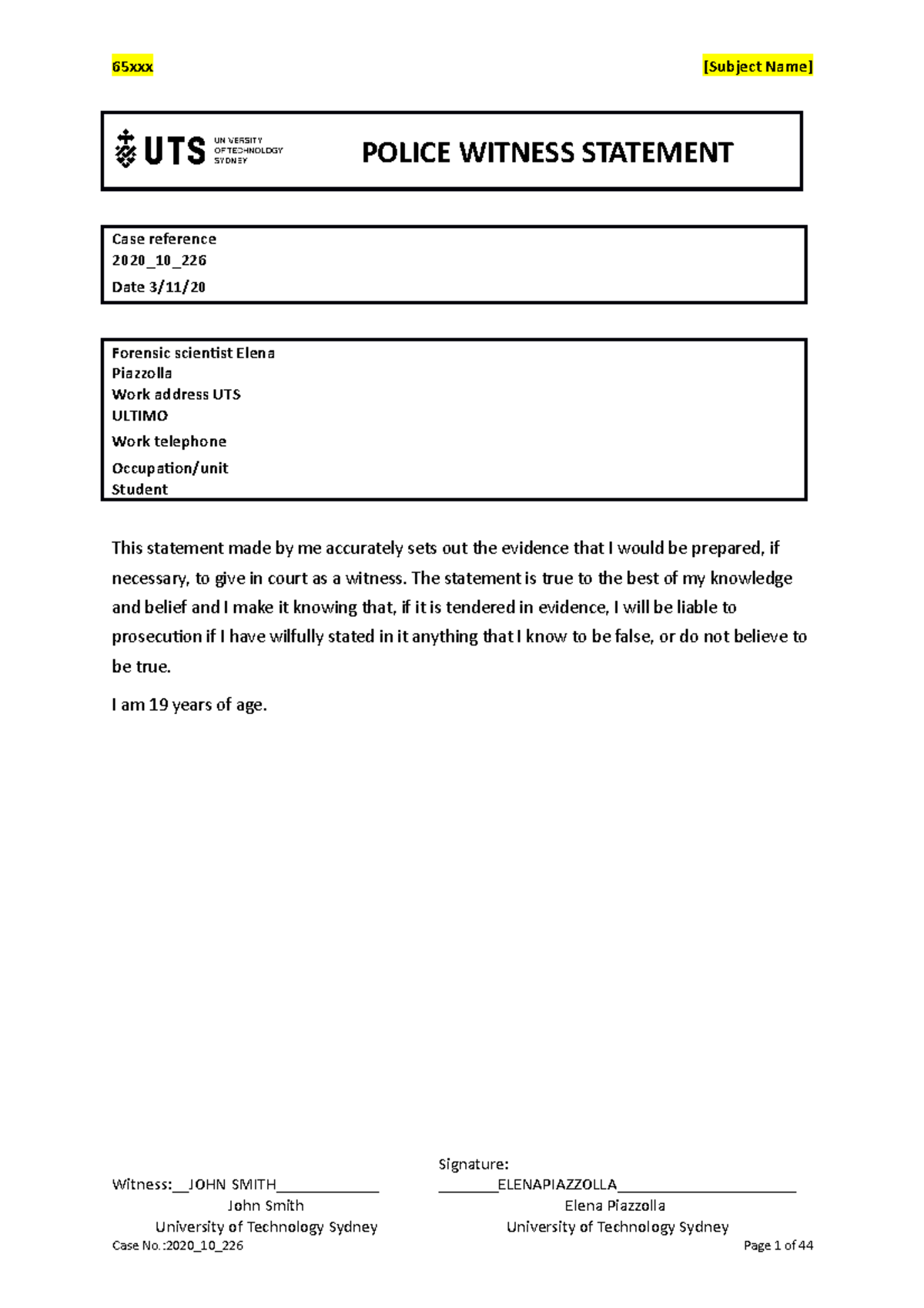 Police witness statement - 65xxx [Subject Name] POLICE WITNESS ...