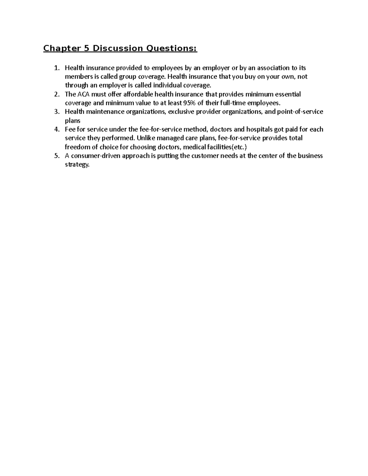 Chapter 5 Discussion Questions-Benefits admin - Chapter 5 Discussion ...