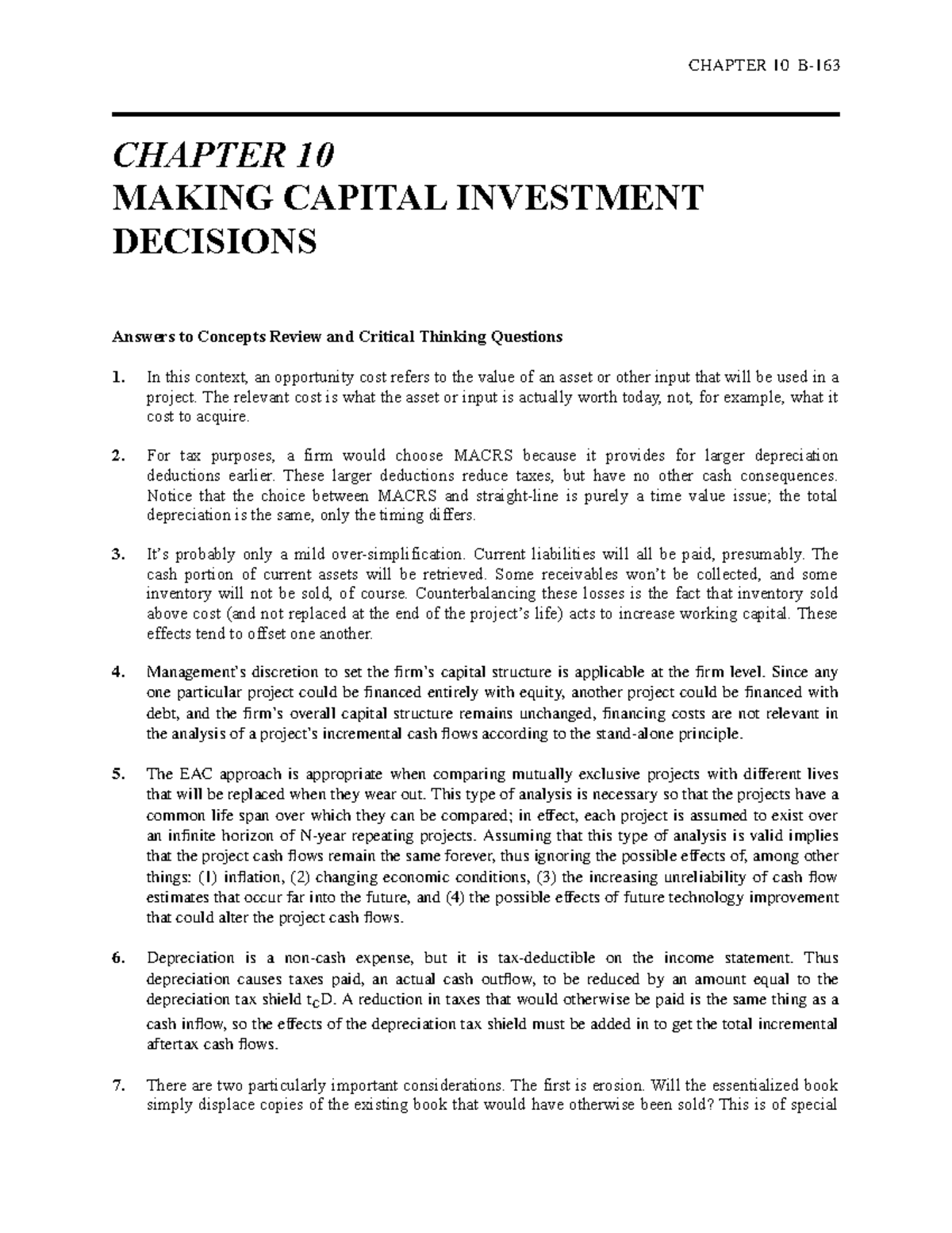 Chapter 10 Answers - solution - CHAPTER 10 B- CHAPTER 10 MAKING CAPITAL ...