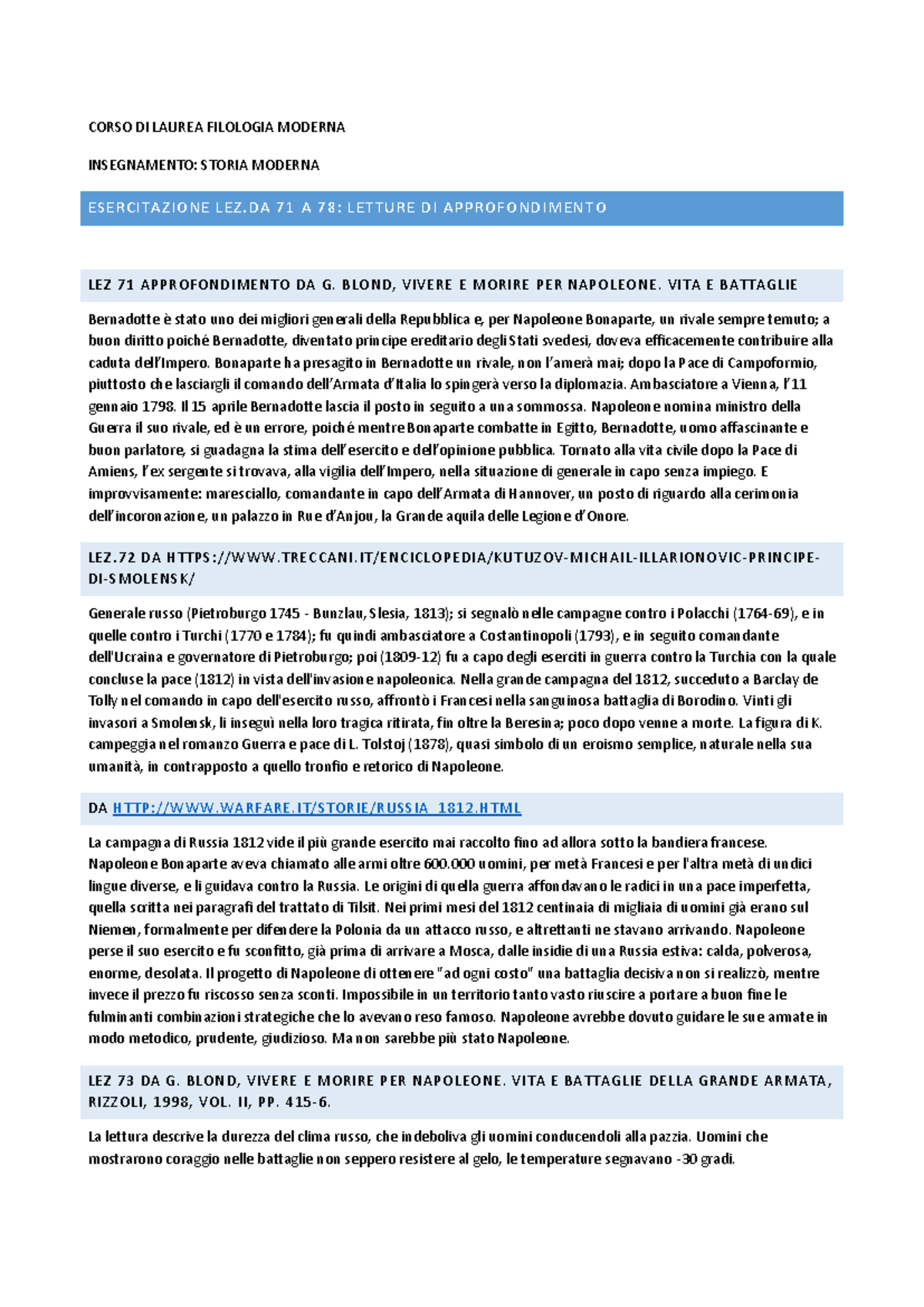 Storia moderna Esercitazioni da 71 a 78 - CORSO DI LAUREA FILOLOGIA ...