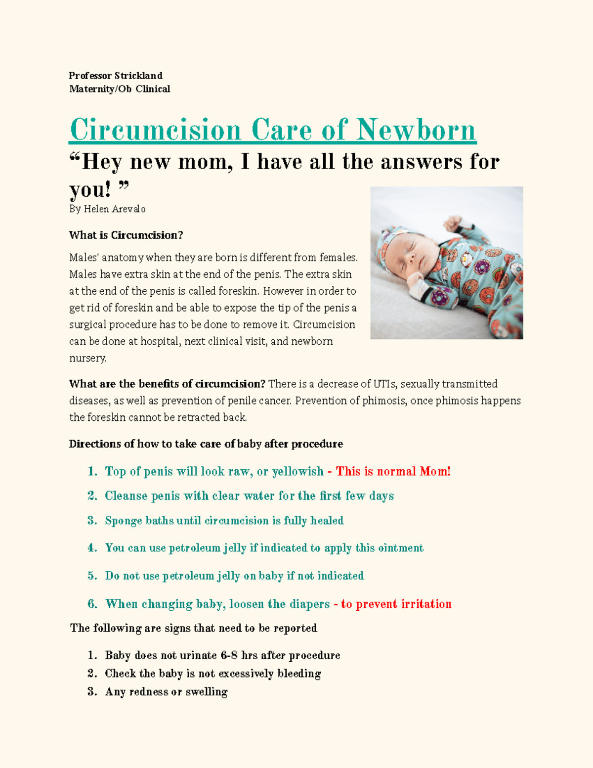 Maternity clinical project - Professor Strickland Maternity/Ob Clinical ...