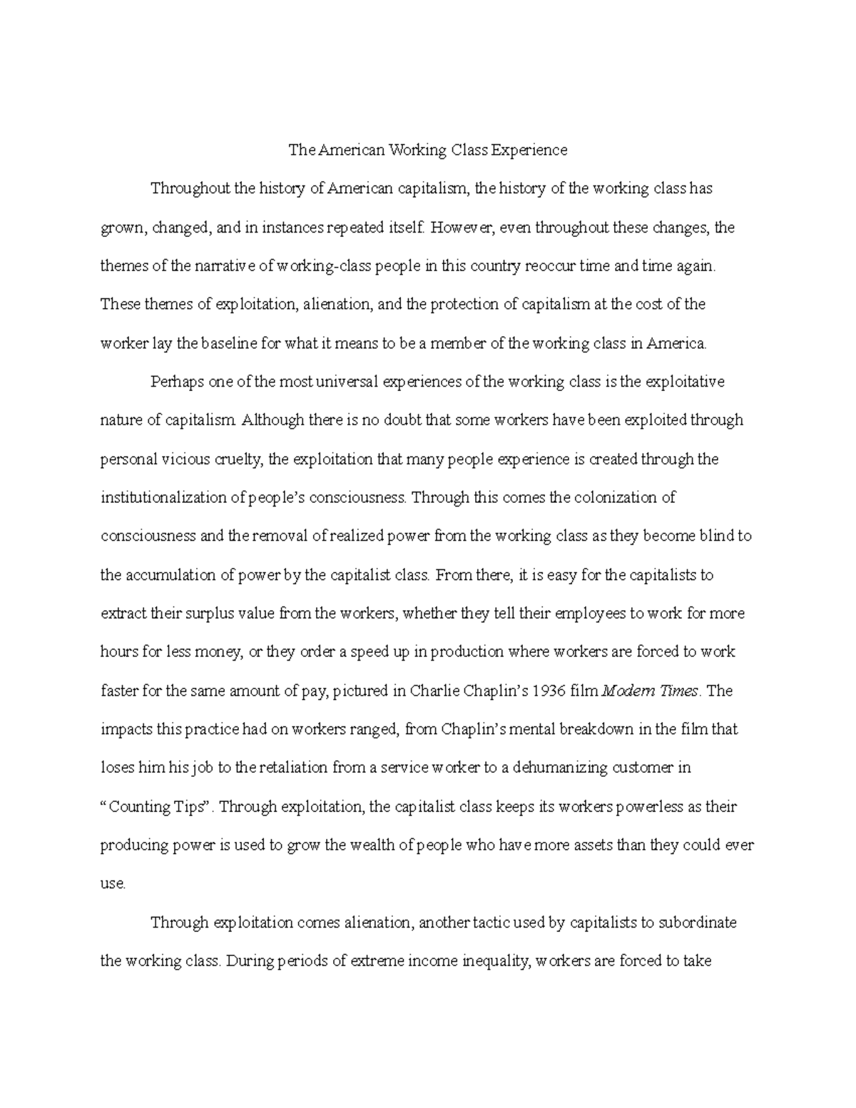 The Working Class Experience - The American Working Class Experience ...