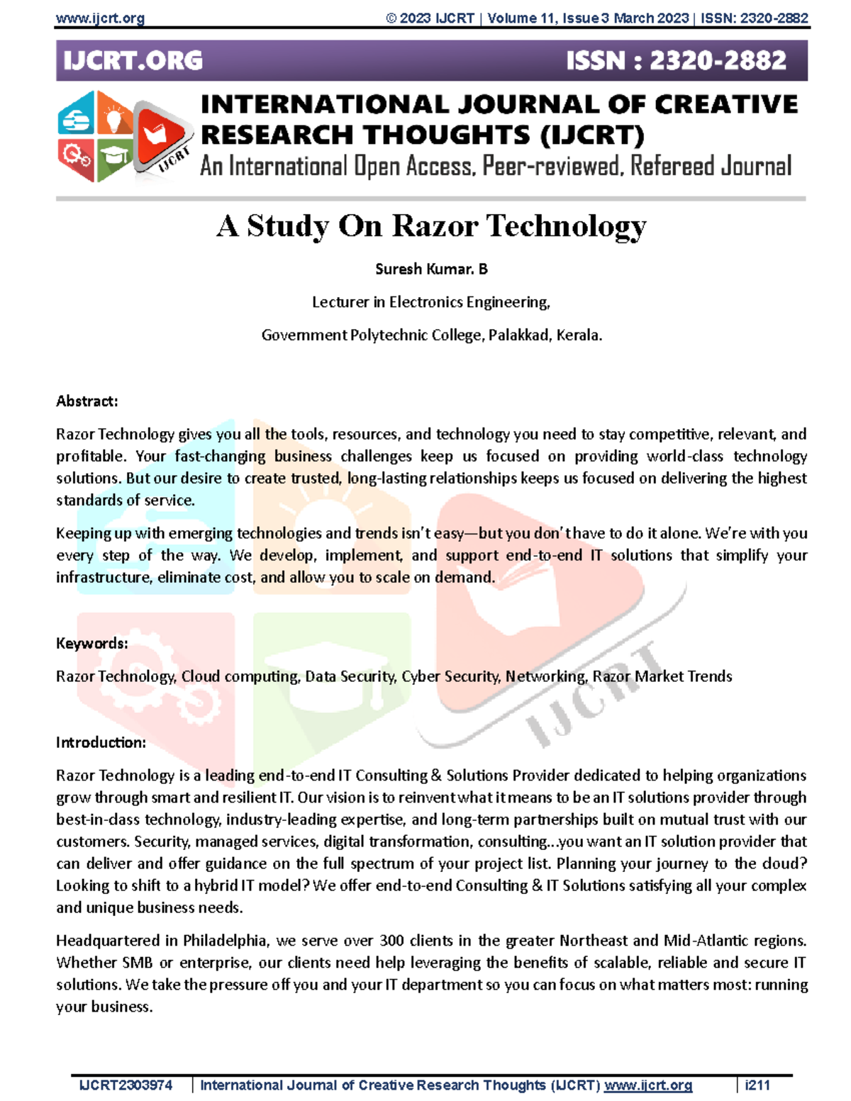 A Study on Razor Technology - A Study On Razor Technology Suresh Kumar. B Lecturer in ...