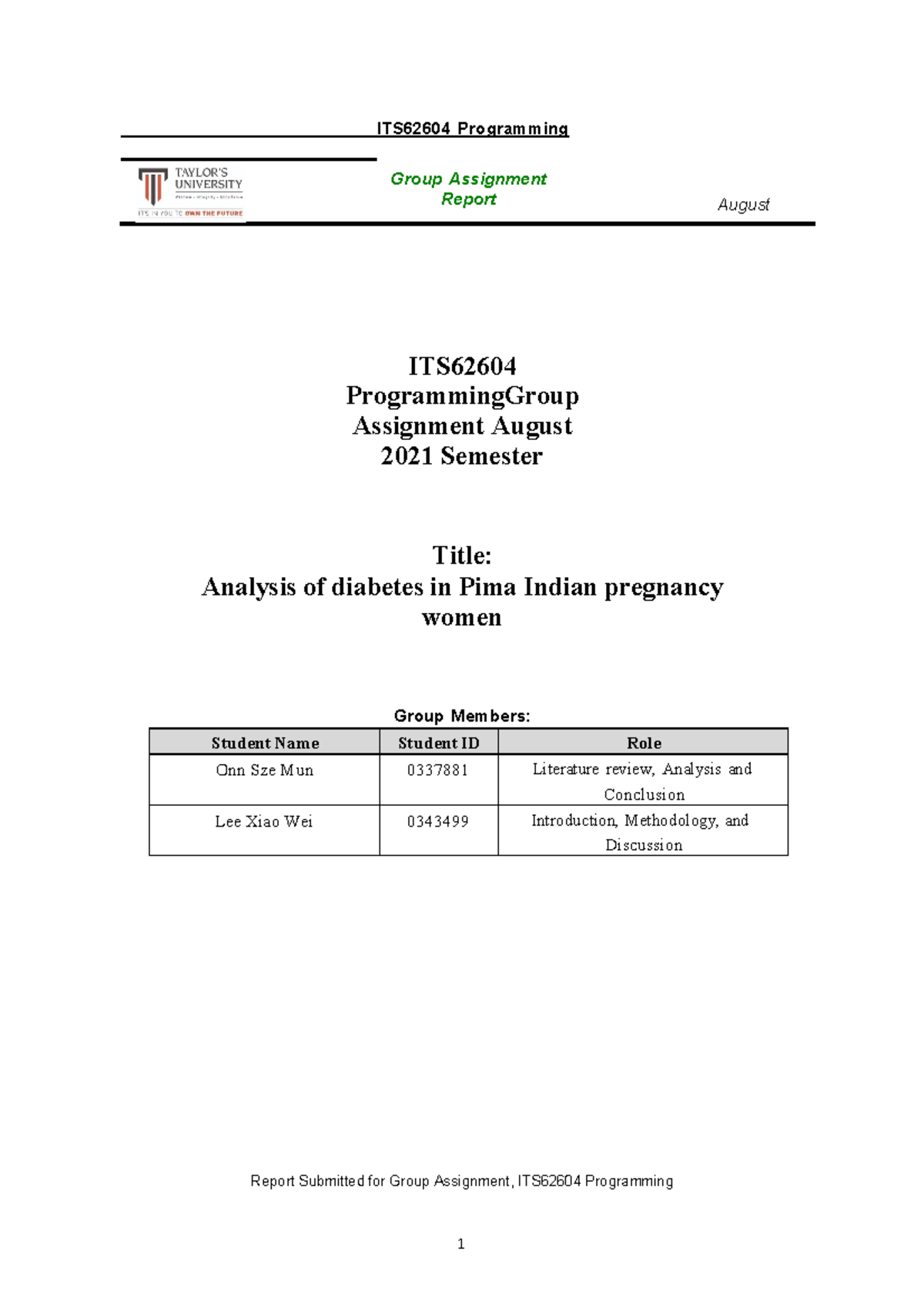 ITS62604 Group Assignment Sample Report 3 - ITS62604 Programming ITS ...