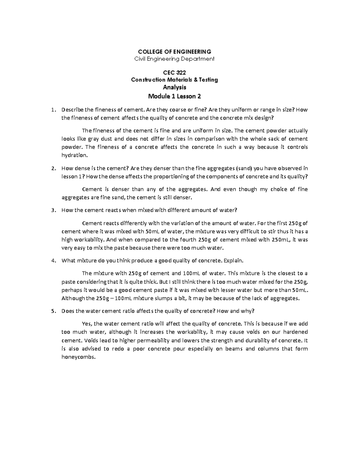 CEC322 Module 1Analysis 2 - COLLEGE OF ENGINEERING Civil Engineering Department CEC 322 ...