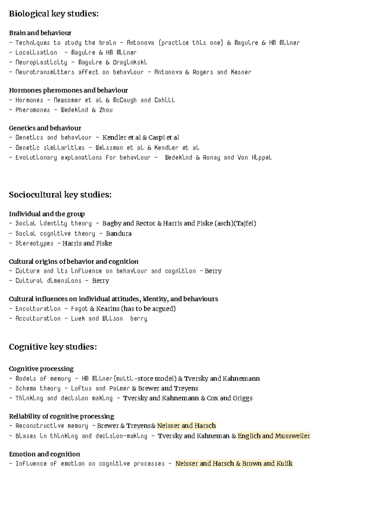 Key studies overall Paper 1 - Biological key studies: Brain and ...