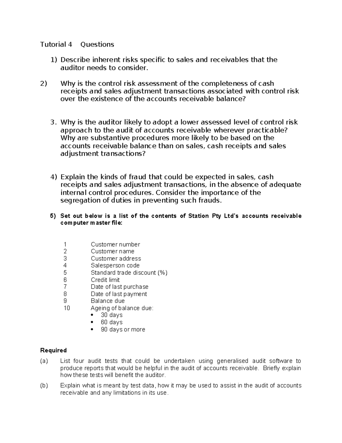 Tutorial 4 - Sales - Tutorial 4 Questions 1) Describe inherent risks specific to sales and - Studocu