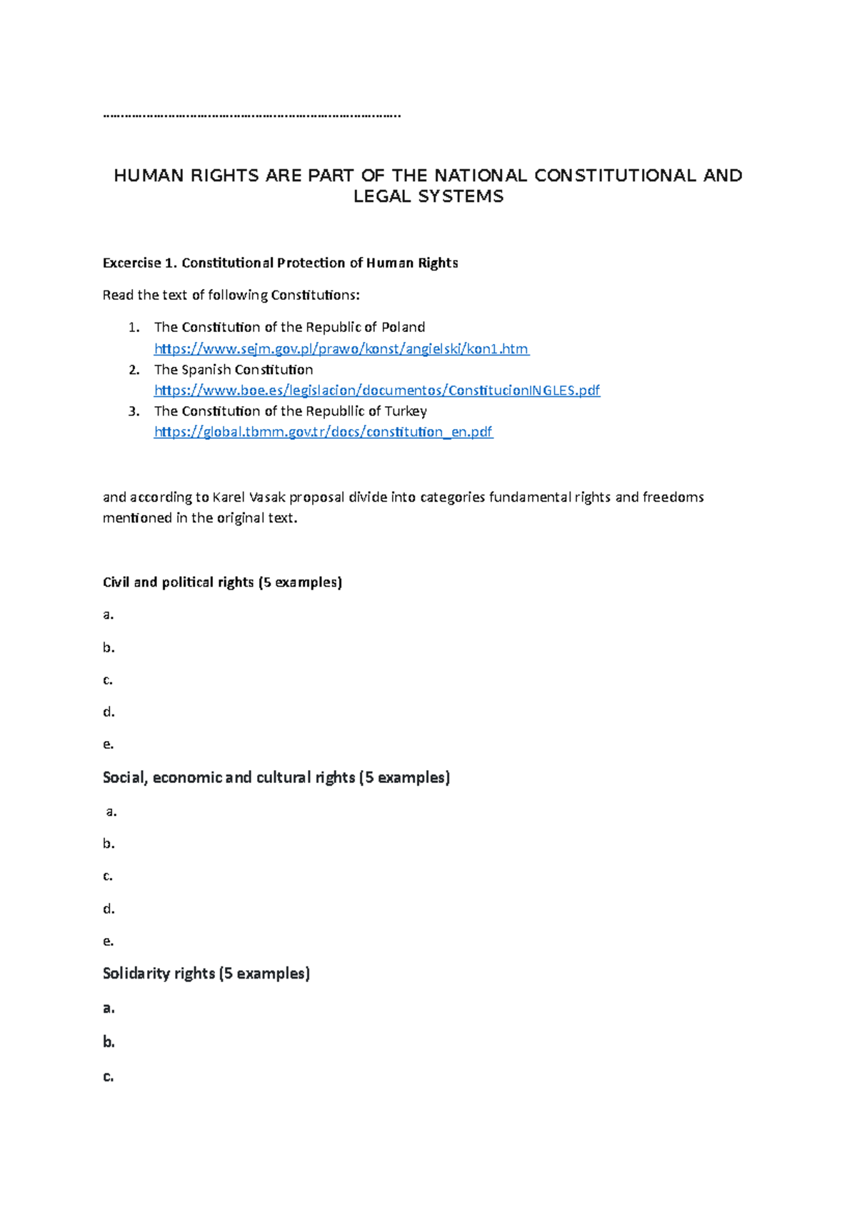 Constitutional Protection of Human Rights Questions - - Studocu