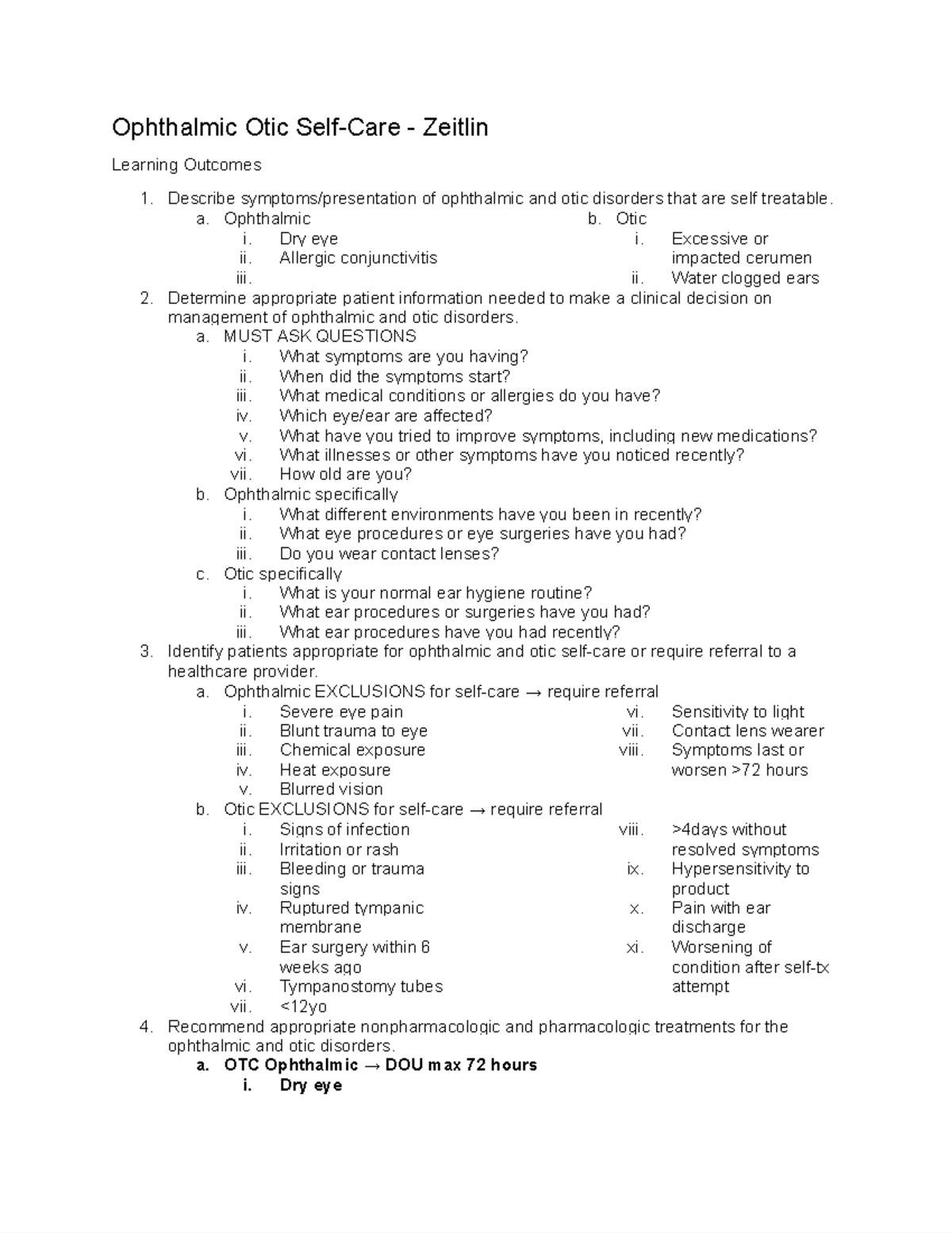 Self care exam 2 eye and ear - Ophthalmic Otic Self-Care - Zeitlin ...