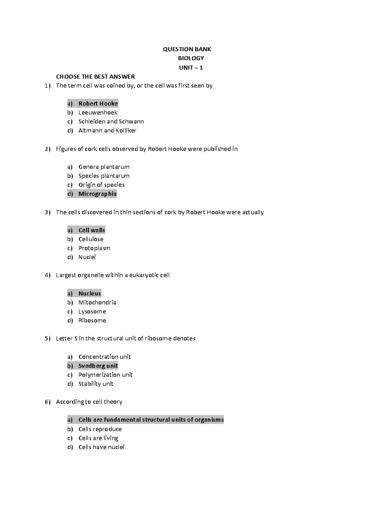 Question Bank - Biology - all unit - QUESTION BANK BIOLOGY UNIT – 1 ...