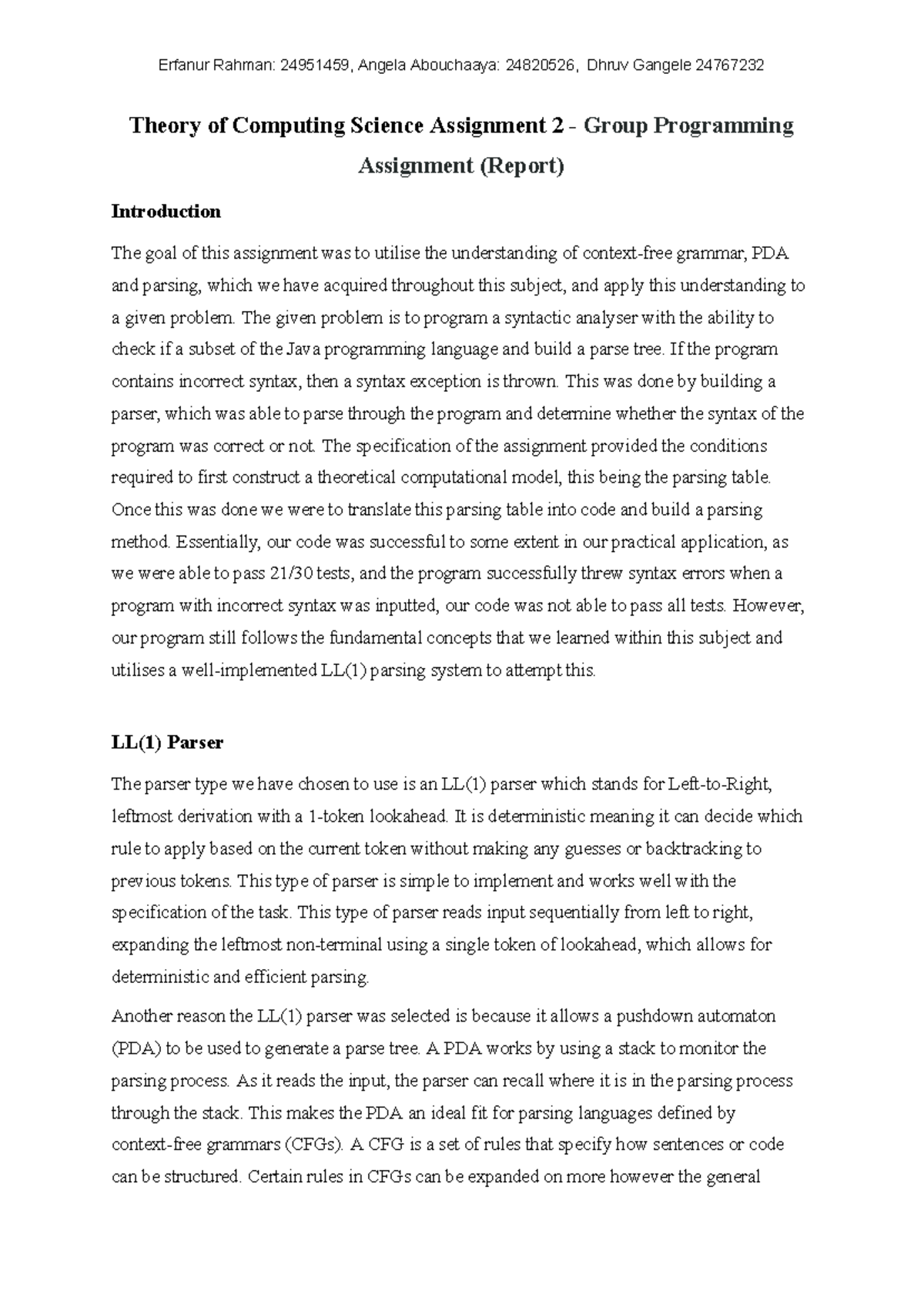 Theory of comp sci report assignment 2 - Theory of Computing Science Assignment 2 - Group - Studocu
