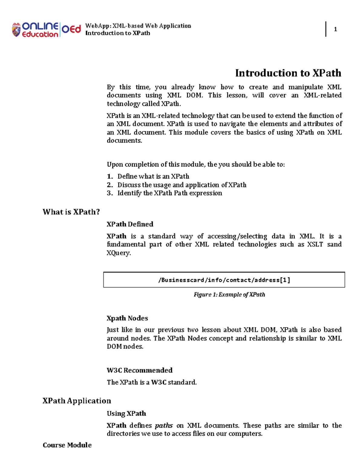 W7 Lesson 6 - Introduction to XPath - Module - Introduction to XPath 1 Course Module ...
