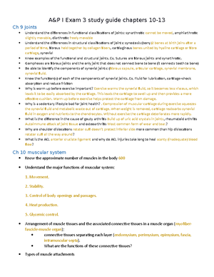 Exam 3 study guide SP 2023 - A&P I Exam 3 study guide chapters 10- Ch 9 ...