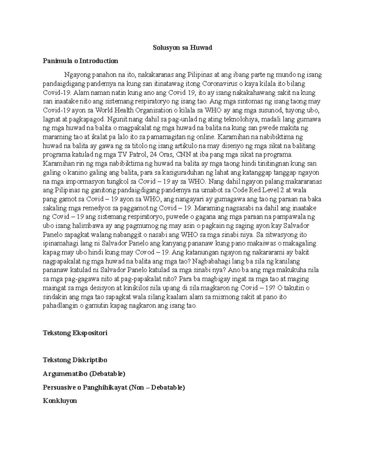 Solusyon sa Huwad - Pagsasanay - Solusyon sa Huwad Panimula o ...