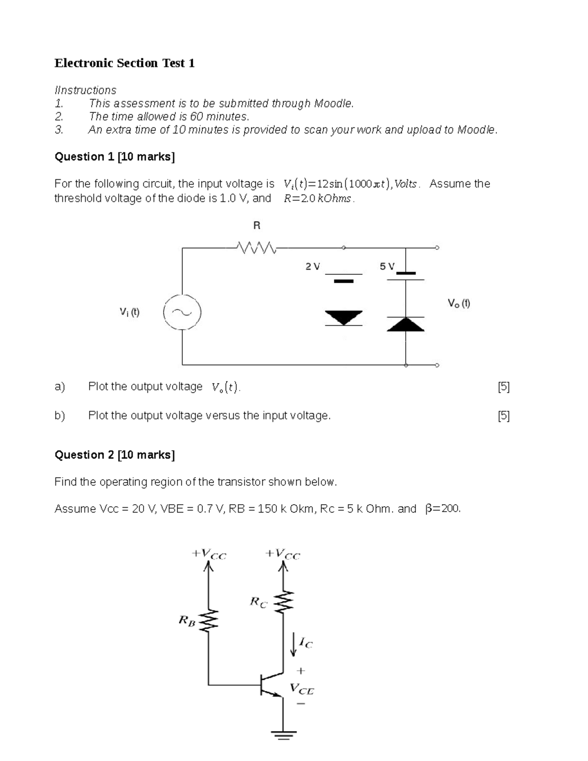 EC Test 1 - Electronic Section Test 1 IInstructions This assessment is ...