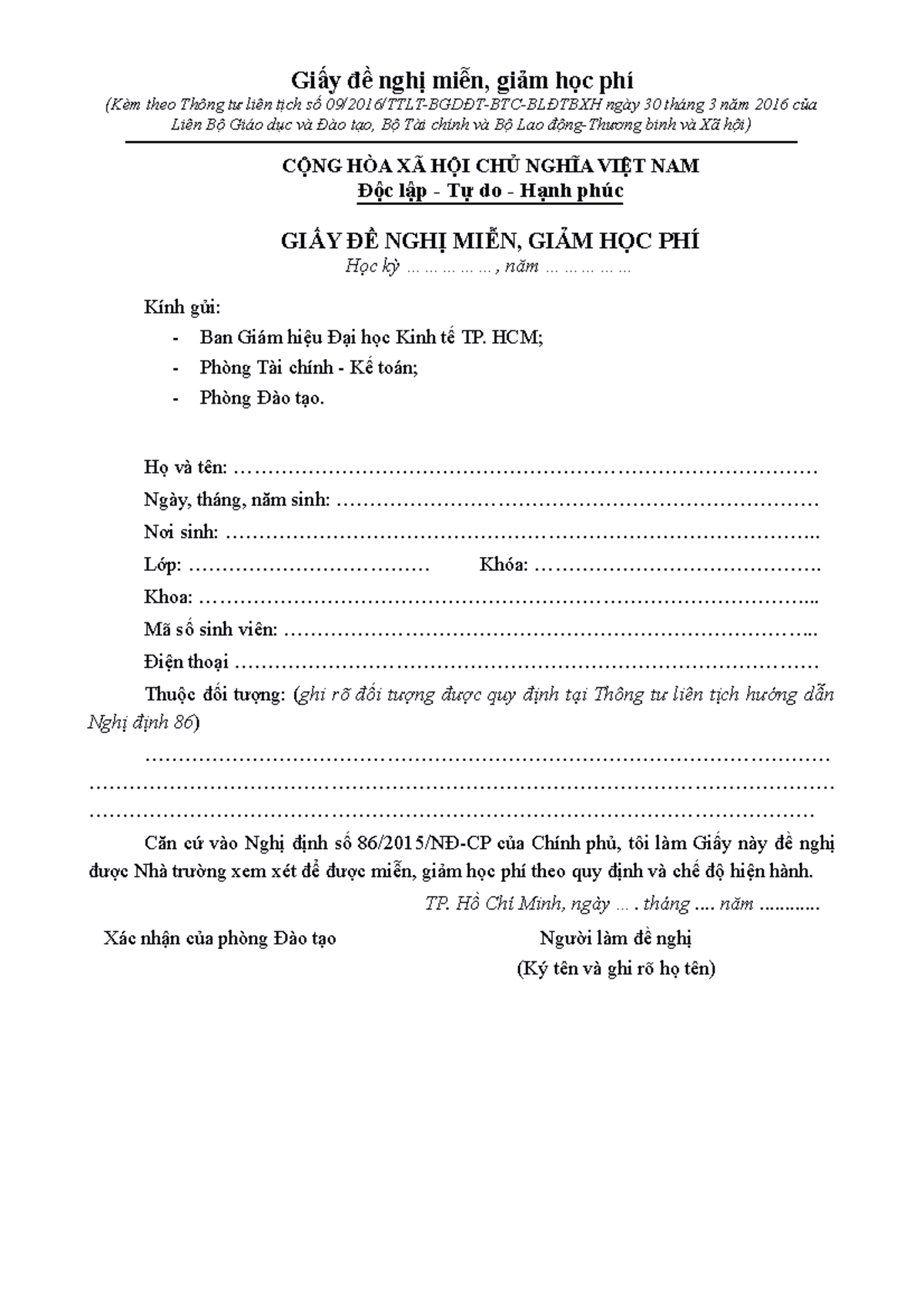 1 2 2023 GDN MIEN GIAM HOC PHI - Giấy đề nghị miễn, giảm học phí (Kèm ...