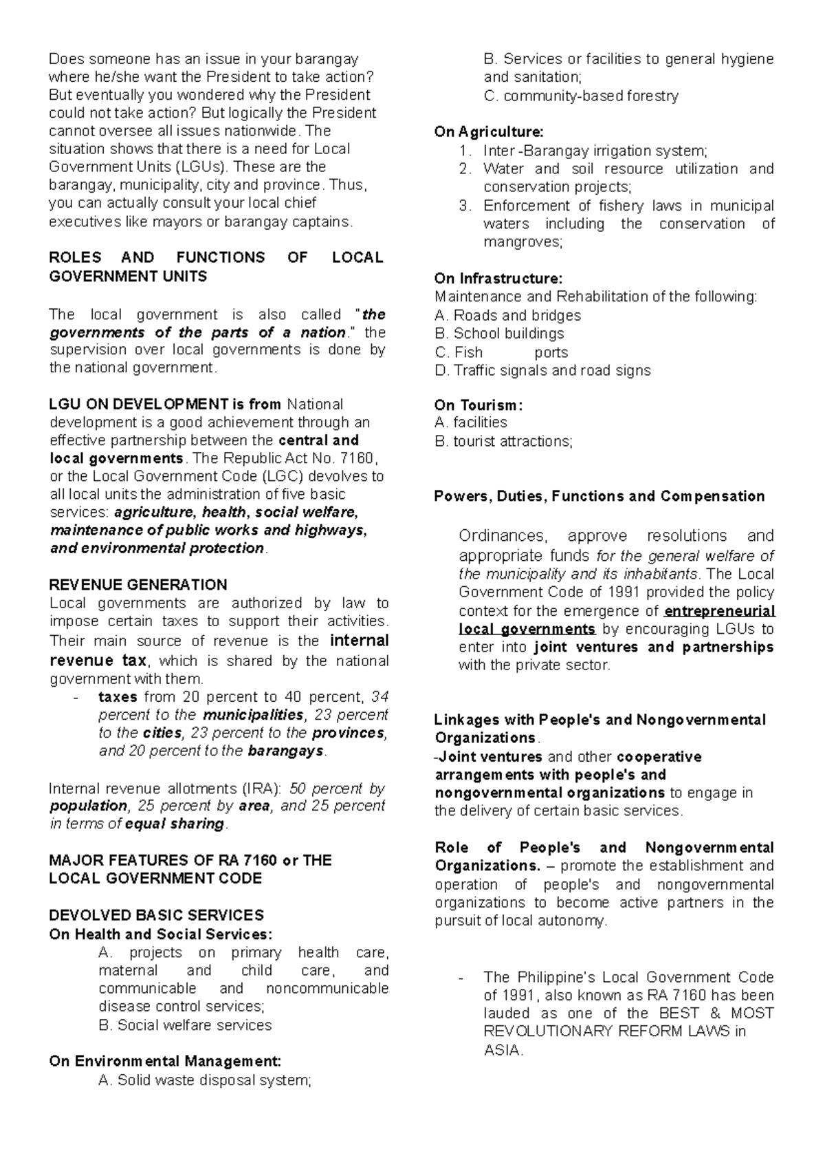 Roles and Functionsof LGU - Does someone has an issue in your barangay ...