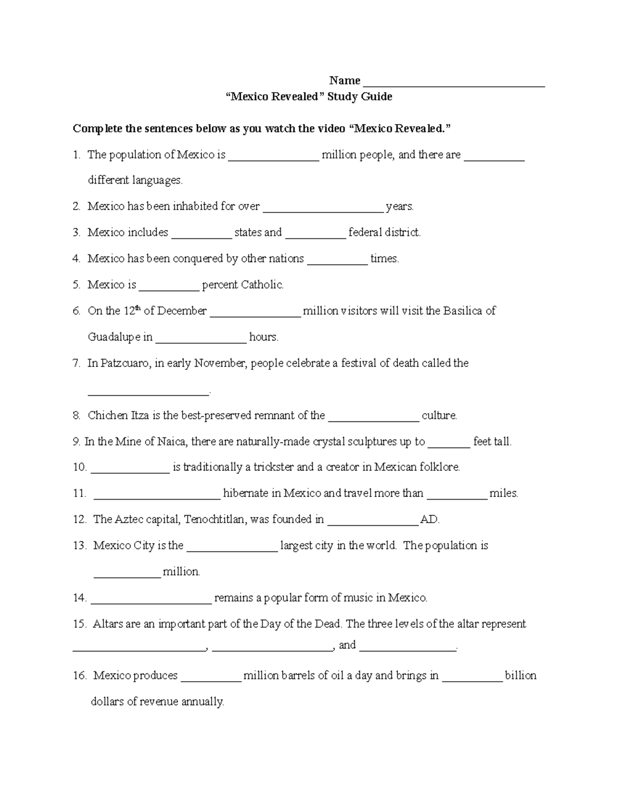 Discovery Atlas Mexico Revealed Study Guide-2 - Name ...