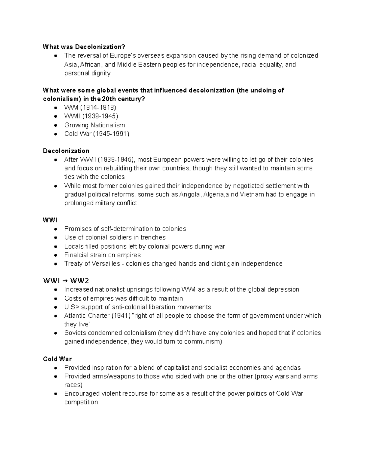 Decolonization Notes - What was Decolonization? The reversal of Europe ...