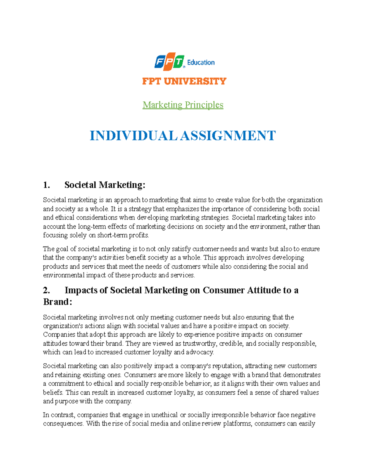 Marketing Principles - MKT101 - Marketing Principles INDIVIDUAL ...