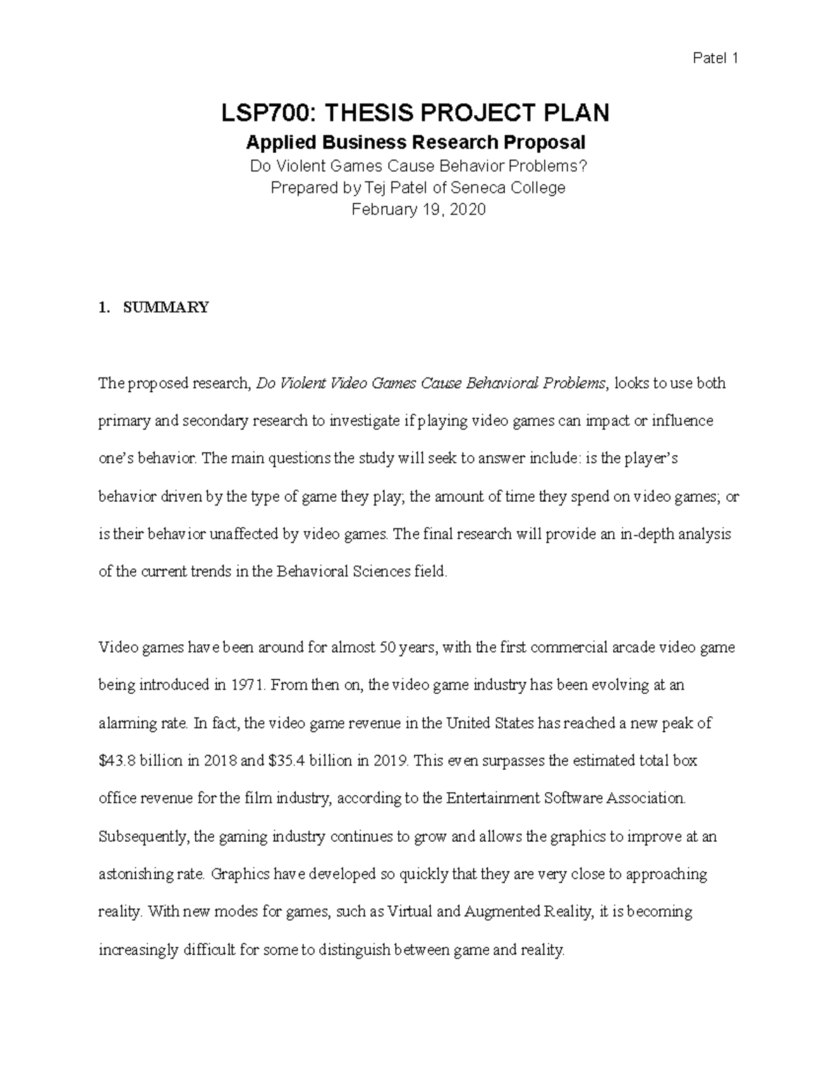 Thesis Project Plan Final - LSP700: THESIS PROJECT PLAN Applied ...