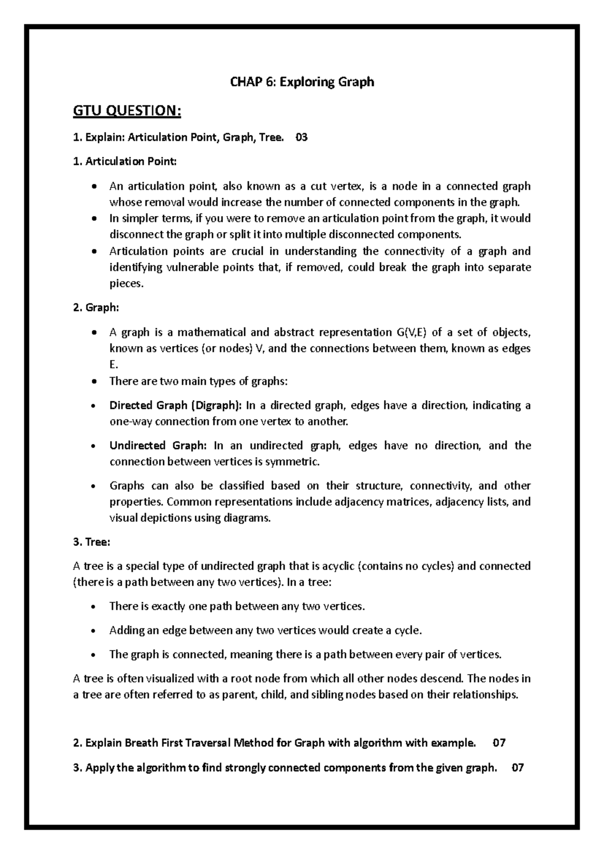 CHAP 6 - helpful notes of ADA - CHAP 6: Exploring Graph GTU QUESTION: 1 ...