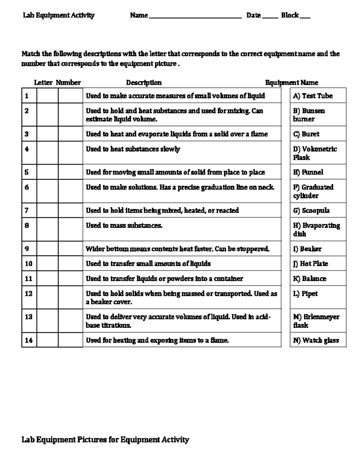Lab Equipment Matching Activity C 23-24 - Lab Equipment Activity Name ...