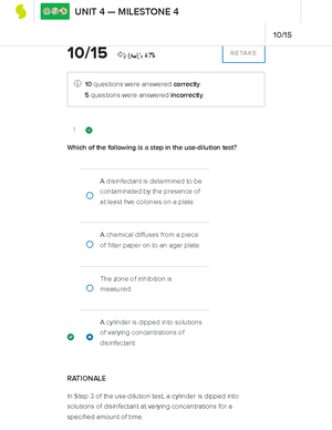 Unit 2 Milstone 2 - 1 12 / 18 that's 67% RETAKE 12 questions were answered correctly. 6 - Studocu