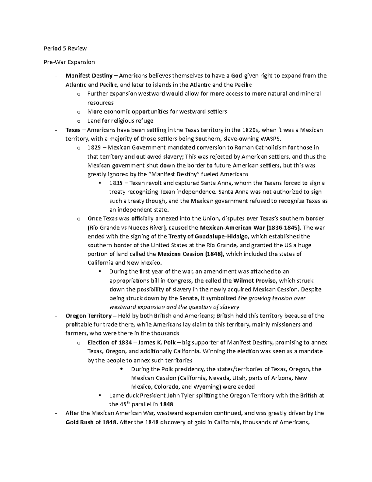 Period 5 Outline - Heimler - Period 5 Review Pre-War Expansion Manifest ...