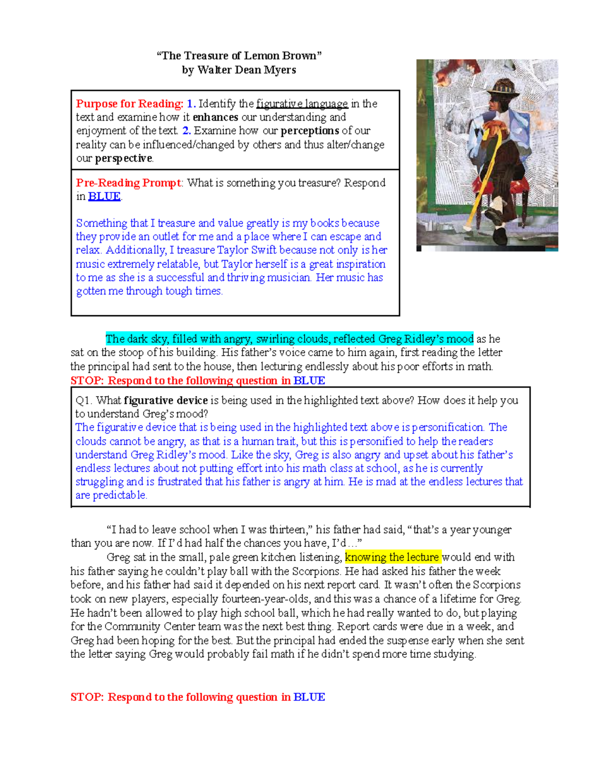 Copy 2 - notes - “The Treasure of Lemon Brown” by Walter Dean Myers ...