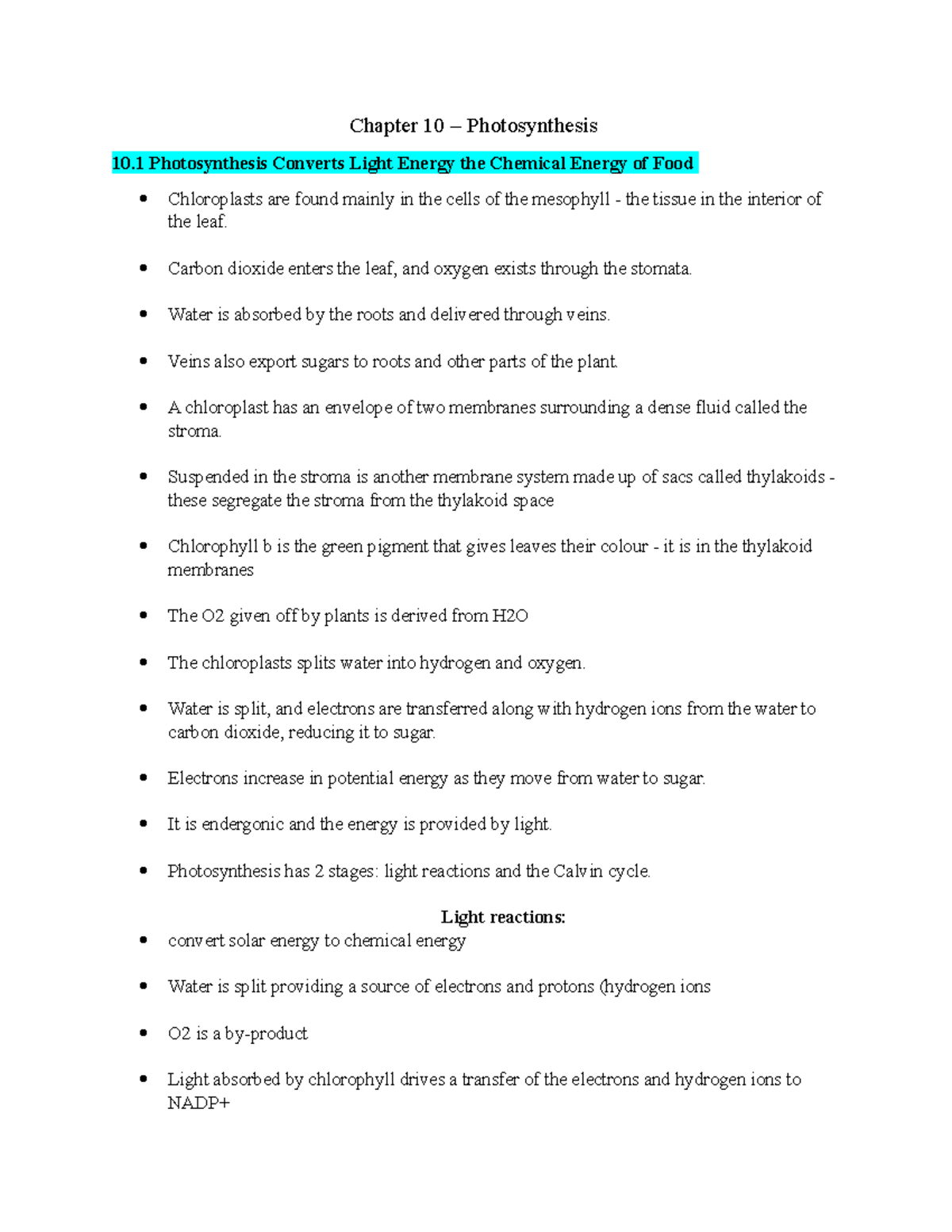 Chapter 10 Bio Notes - Chapter 10 – Photosynthesis 10 Photosynthesis ...