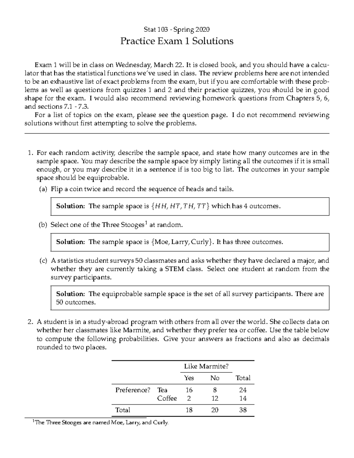 Practice Exam 2 Solutions - Stat 103 - Spring 2020 Practice Exam 1 Solutions Exam 1 will be in ...