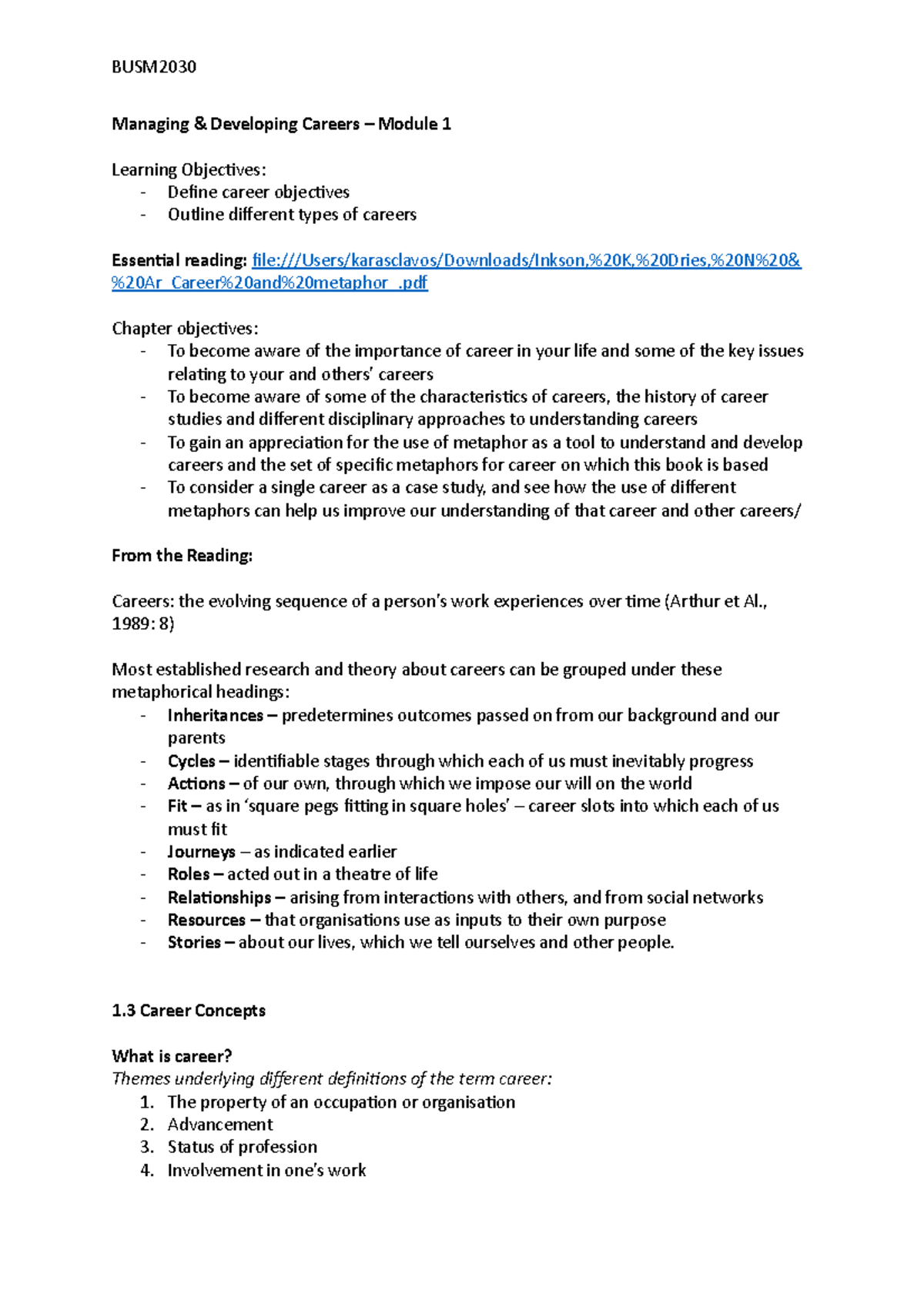 BUSM2030 Module 1 - Managing & Developing Careers – Module 1 Learning ...