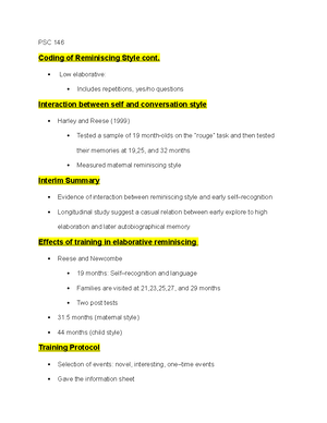 PSC 140 Notes - PSC 140: Developmental Psychology 4/11/17 Foundational ...