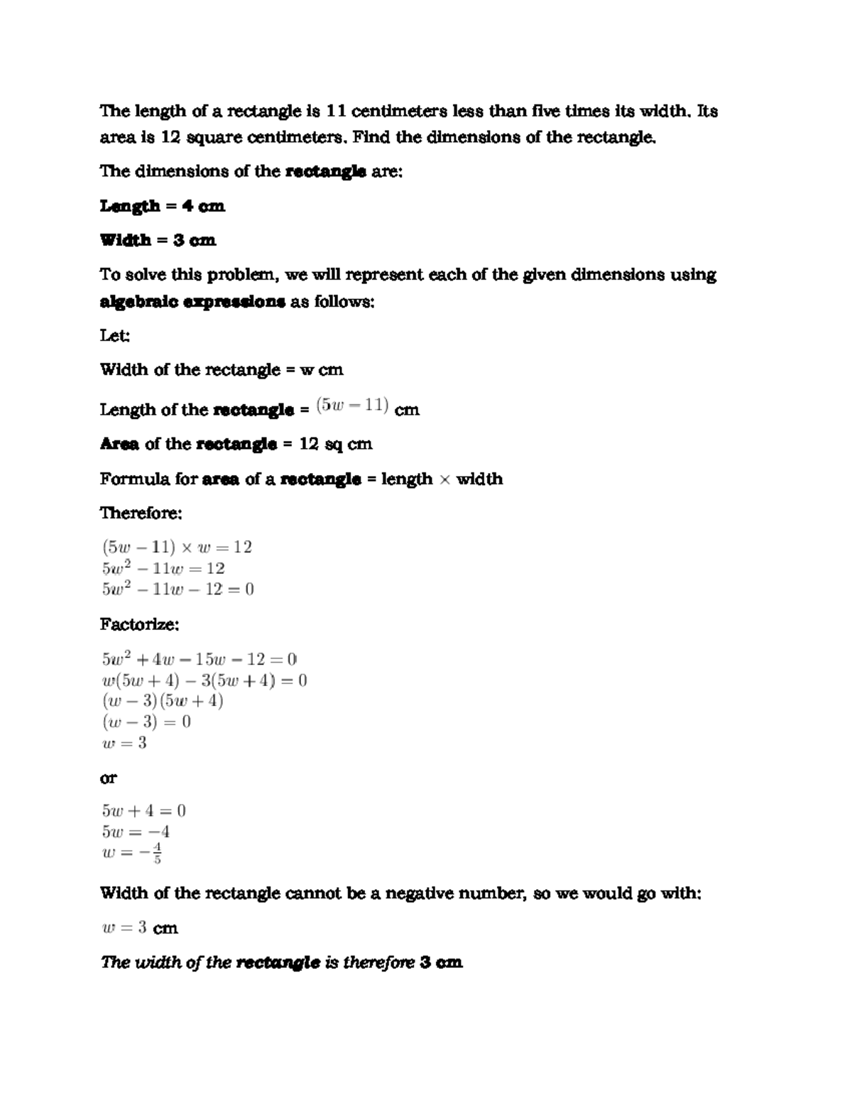 Ch.1 Section 5 HW - Homework - The length of a rectangle is 11 ...