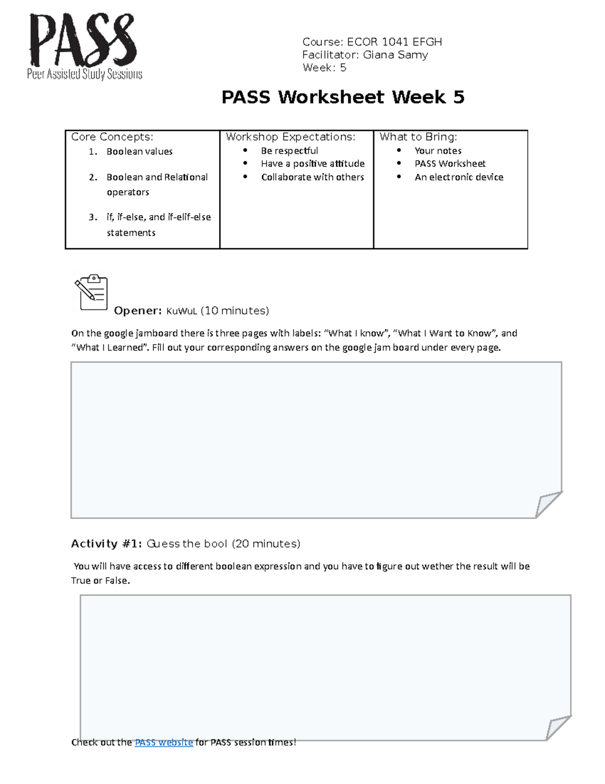 PASS Worksheet ECOR 1047 - Course: ECOR 1041 EFGH Facilitator: Giana ...