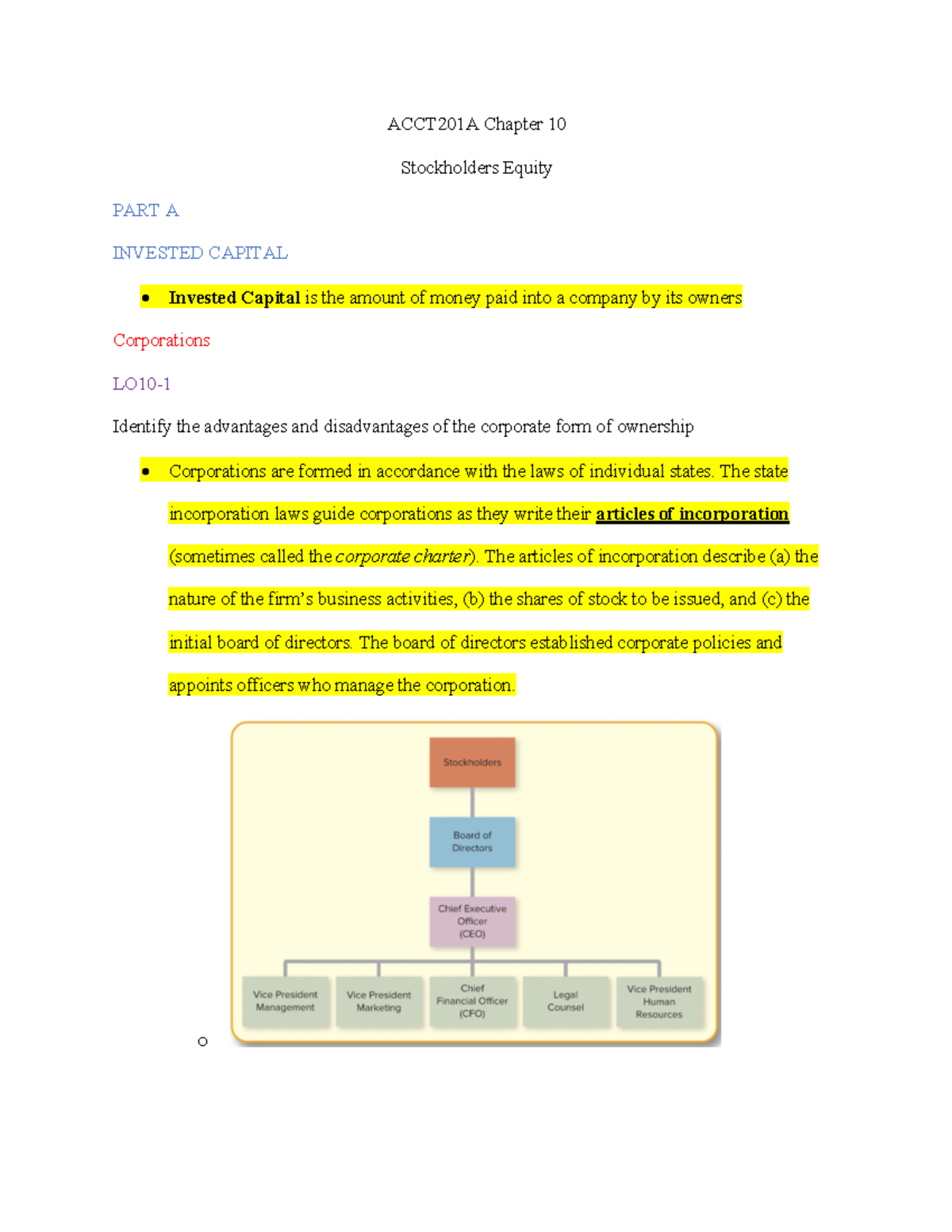 ACCT201A - Chapter 10 Notes - ACCT201A Chapter 10 Stockholders Equity ...