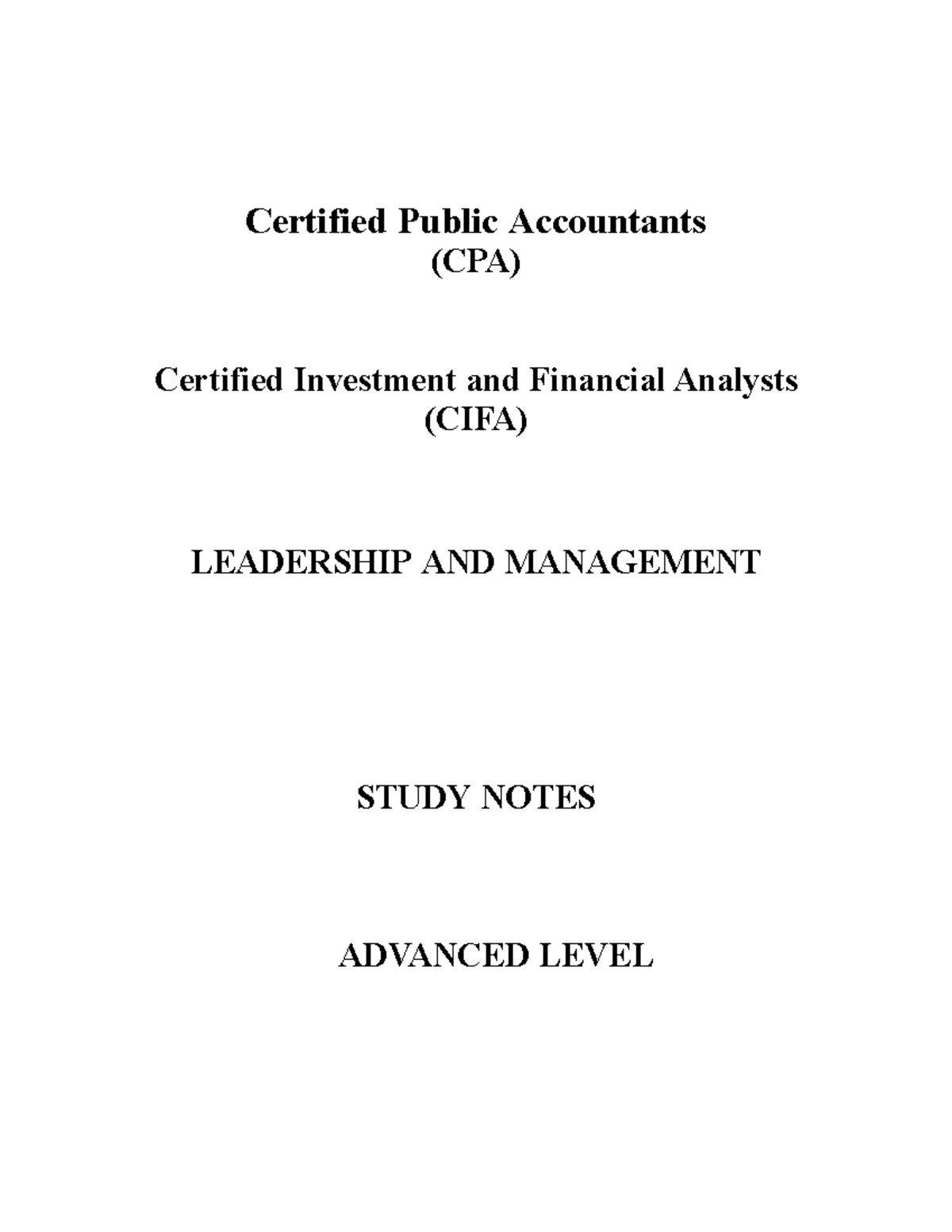 CPA Leadership and Management notes - Certified Public Accountants (CPA ...