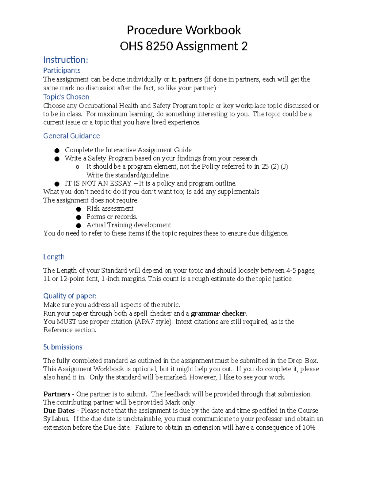 Assignment 2 Assignment Guideline 4 1 - OHS 8250 Assignment 2 ...