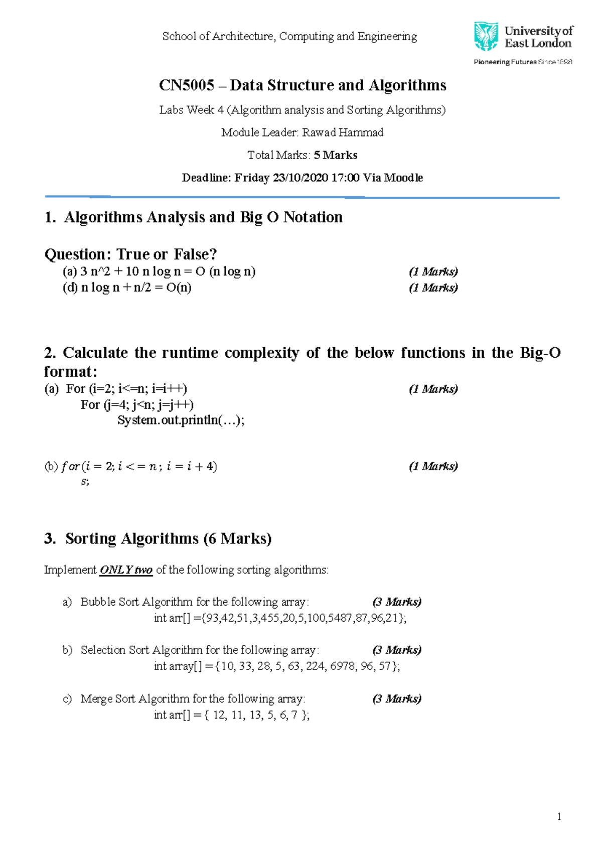 CN5005 Week 4 Lab Work assignment week 4 - 1 School of Architecture ...