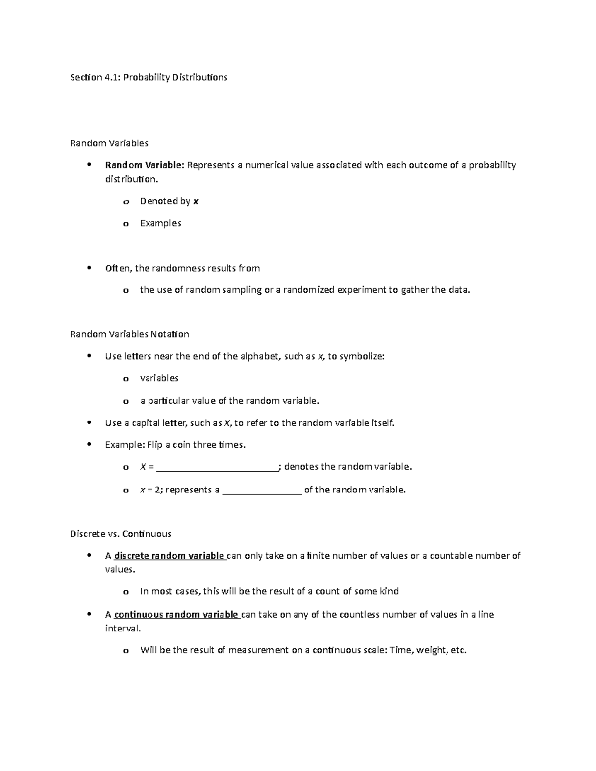 Section 4.1.1 notes - Section 4: Probability Distributions Random ...