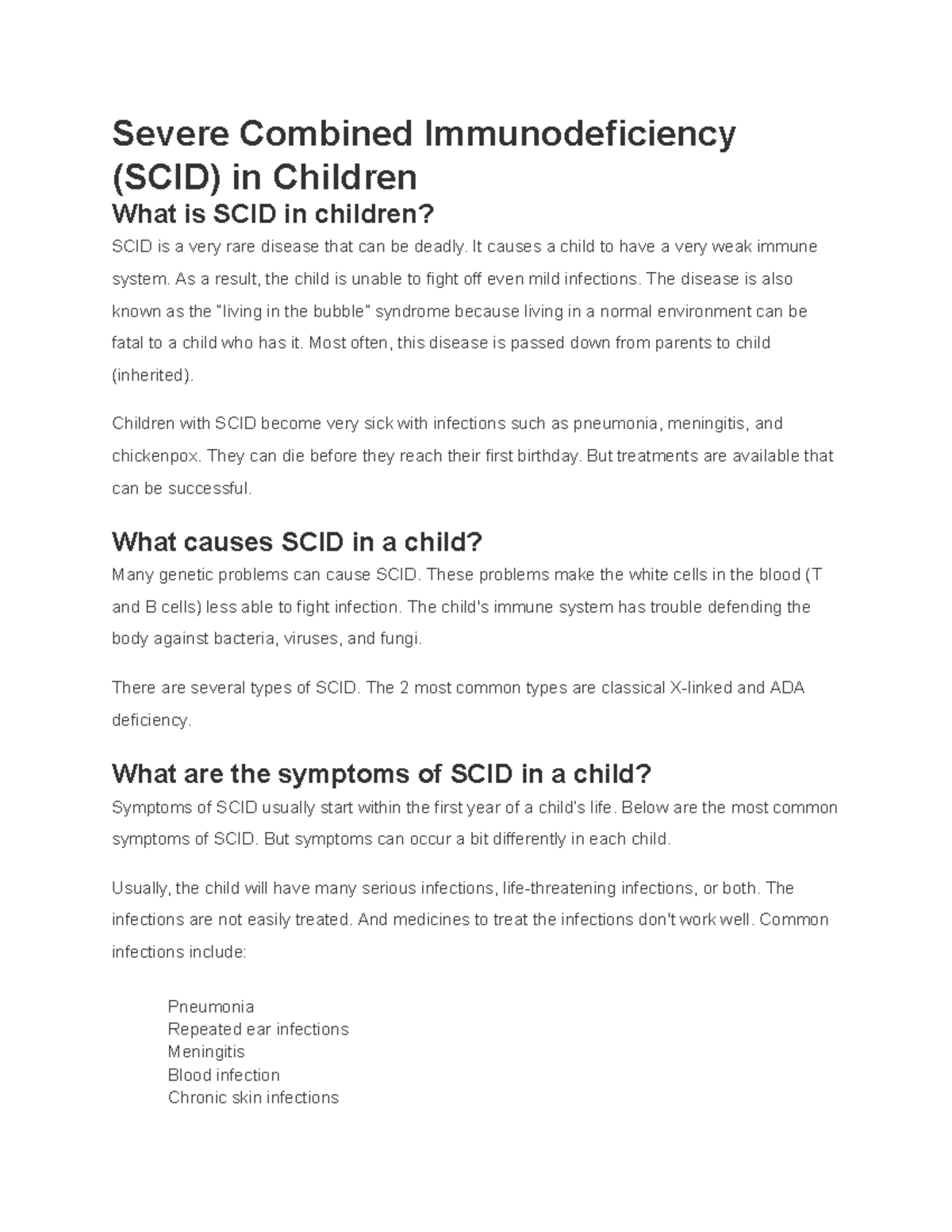 Severe Combined Immunodeficiency (SCID) in Children-2 - Severe Combined ...