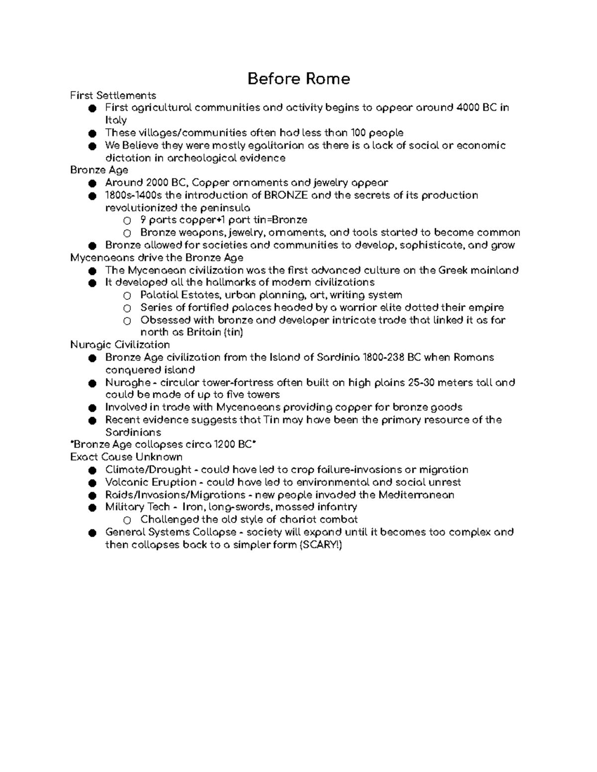 Before Rome - Professor Richard Shafer First Settlements Bronze Age ...