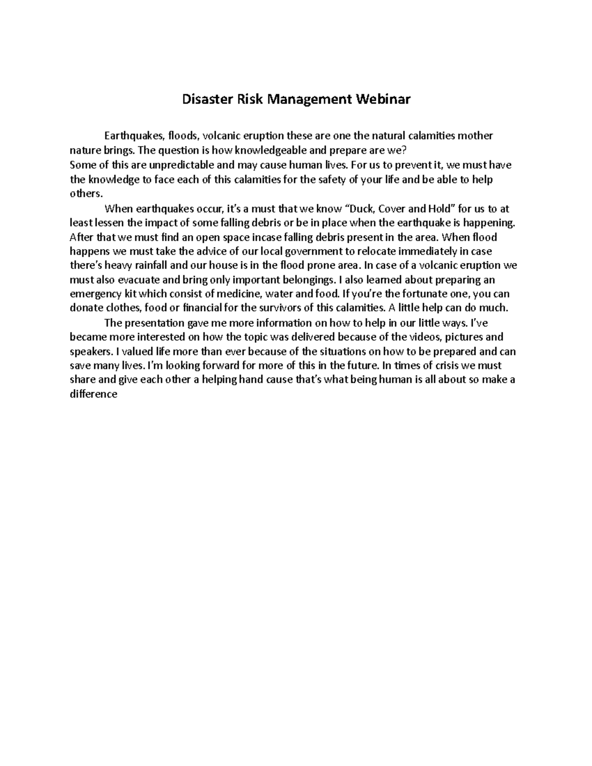 Disaster Risk Reduction - Takeawayy - Disaster Risk Management Webinar ...