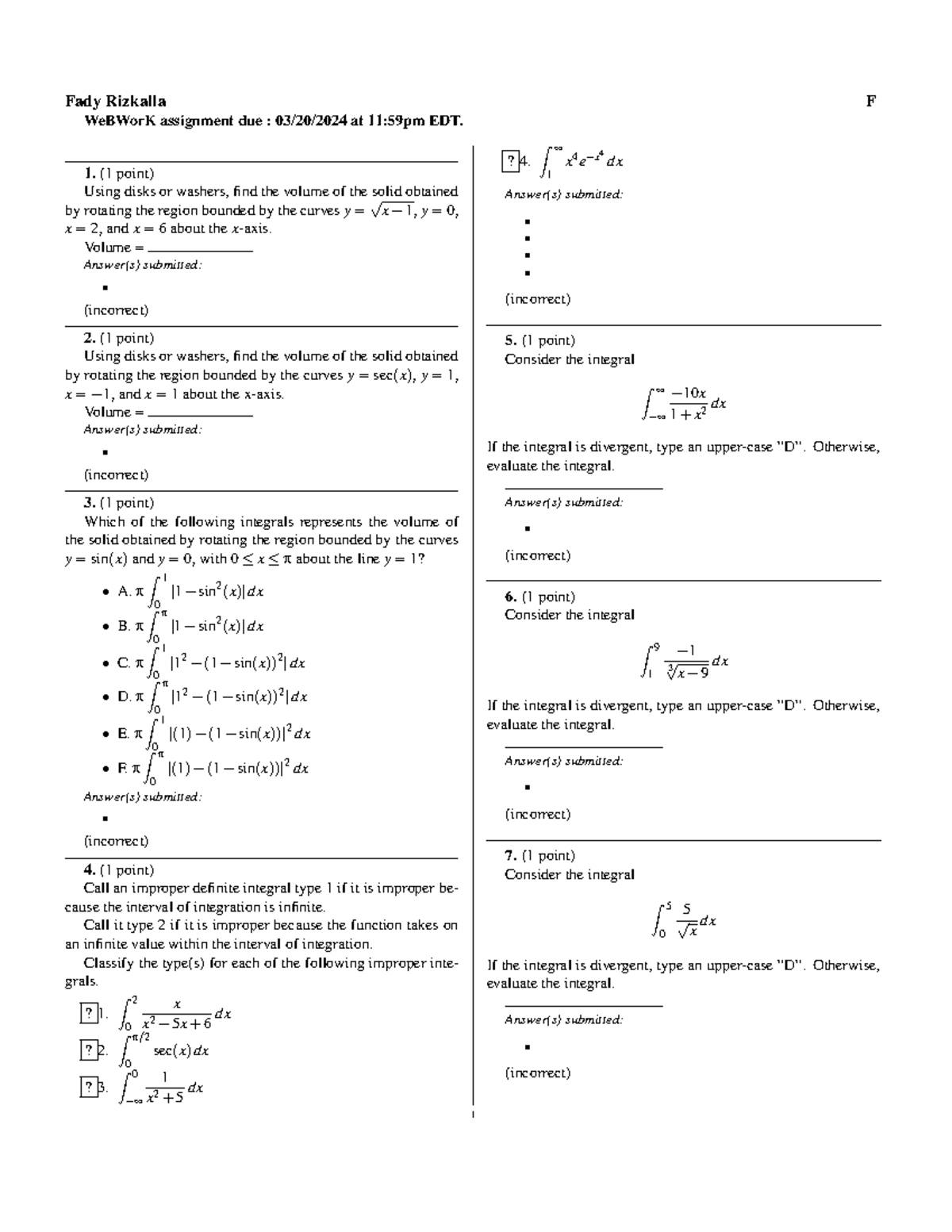MATH 205 Winter 2024 - assignment number 7 - Fady Rizkalla F WeBWorK assignment due : 03/20/2024 ...
