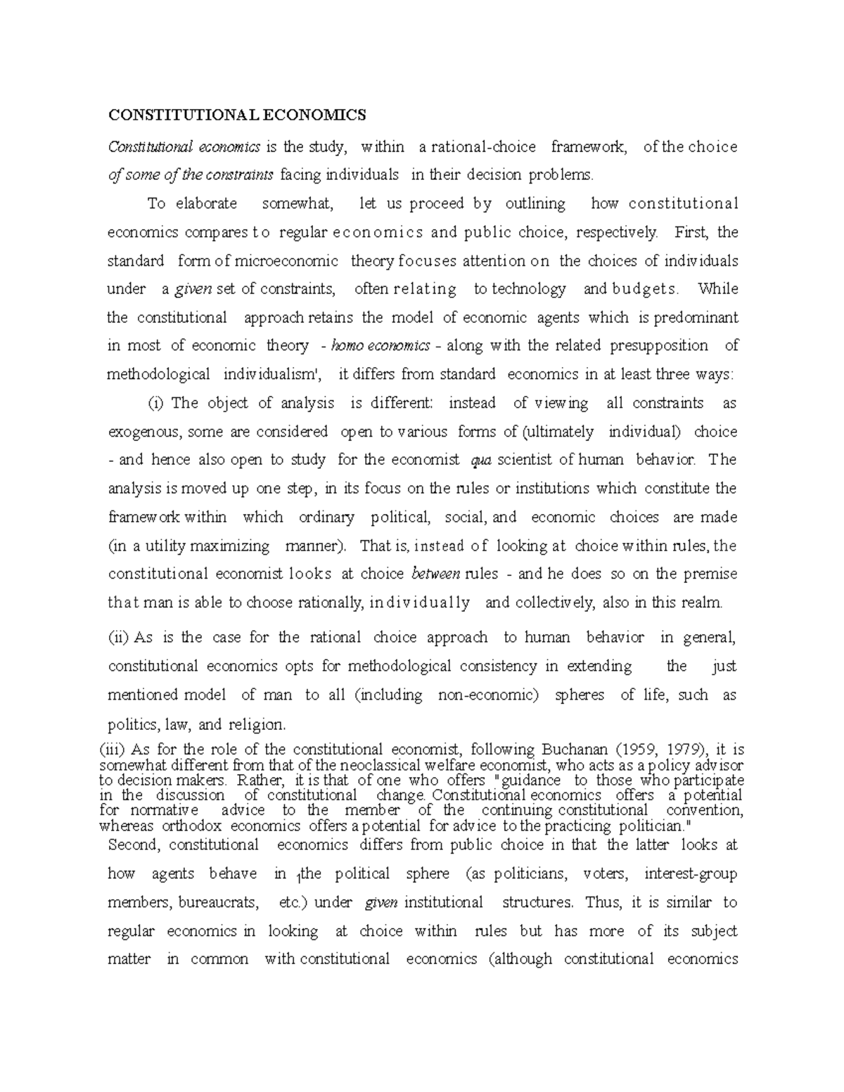 institutional Economics - CONSTITUTIONAL ECONOMICS Constitutional ...