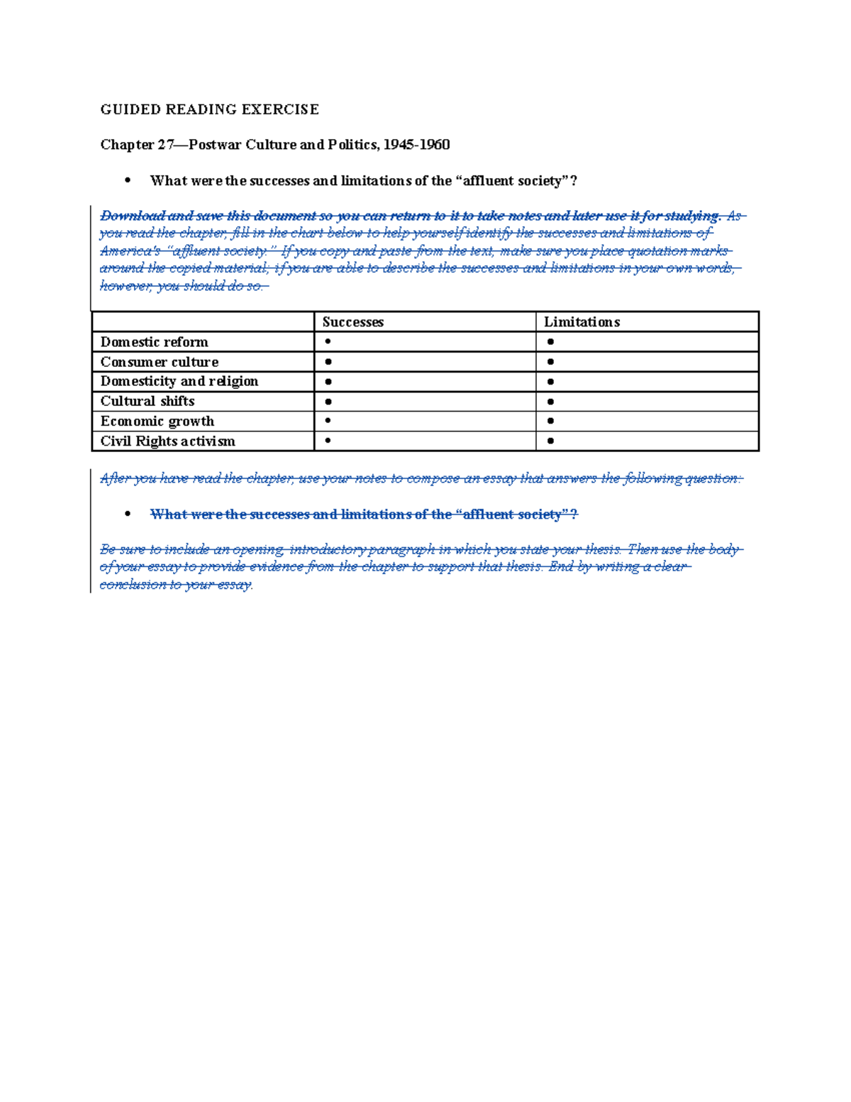 Chapter 27 Guided Reading - GUIDED READING EXERCISE Chapter 27—Postwar ...