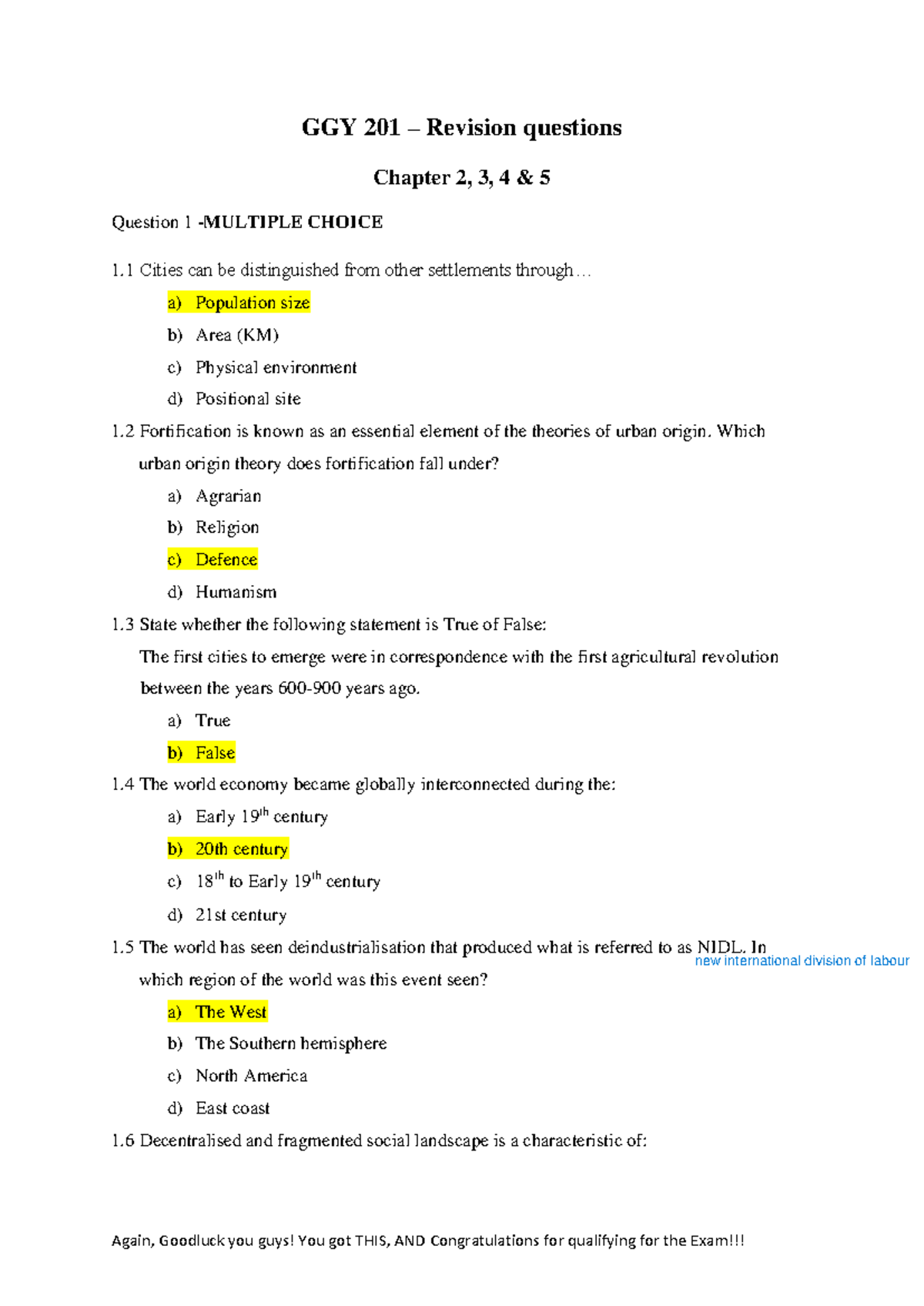 GGY Revision Questions -Second Edition 2022Memo - GGY 201 – Revision ...
